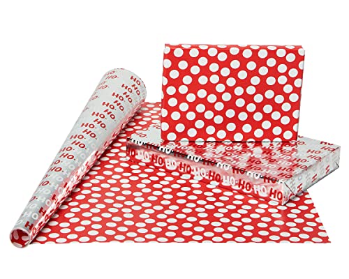 American Greetings 80 sq. ft. Reversible Christmas Foil Wrapping Paper Bundle, Red, Black and Silver, Candy Cane Stripe, Snowmen and Santa Belt (4 Rolls 30 in. x 8 ft.)