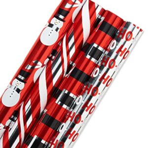 American Greetings 80 sq. ft. Reversible Christmas Foil Wrapping Paper Bundle, Red, Black and Silver, Candy Cane Stripe, Snowmen and Santa Belt (4 Rolls 30 in. x 8 ft.)