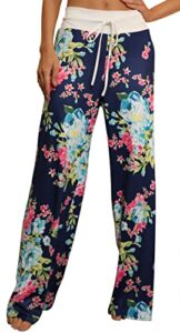 x-image women's floral printed high waist drawstring wide leg palazzo lounge pants s-xxl blue 4, x-large