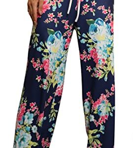 X-Image Women's Floral Printed High Waist Drawstring Wide Leg Palazzo Lounge Pants S-XXL Blue 4, X-Large