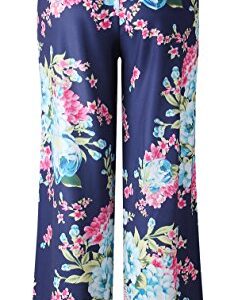 X-Image Women's Floral Printed High Waist Drawstring Wide Leg Palazzo Lounge Pants S-XXL Blue 4, X-Large