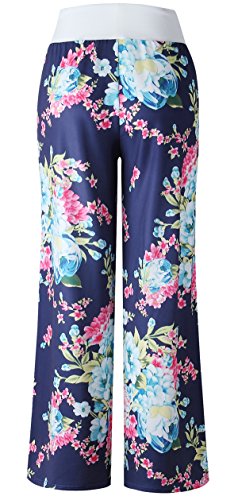 X-Image Women's Floral Printed High Waist Drawstring Wide Leg Palazzo Lounge Pants S-XXL Blue 4, X-Large