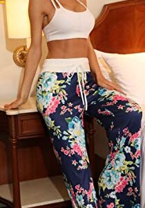 X-Image Women's Floral Printed High Waist Drawstring Wide Leg Palazzo Lounge Pants S-XXL Blue 4, X-Large