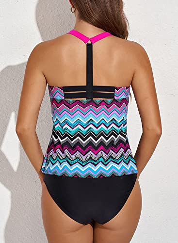 Aleumdr Womens Ladies Striped Zigzag Print Color Block Open Back Bandeau Blouson Push up Tankini Swim Bikini Top No Bottom Swimsuit Bathing Suit Swimwear Purple S 4 6