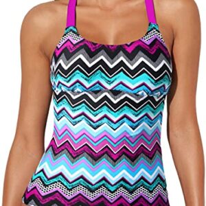 Aleumdr Womens Ladies Striped Zigzag Print Color Block Open Back Bandeau Blouson Push up Tankini Swim Bikini Top No Bottom Swimsuit Bathing Suit Swimwear Purple S 4 6