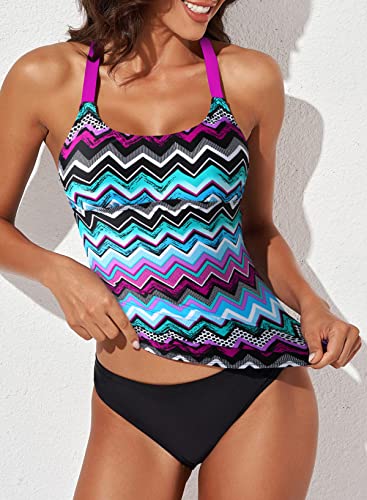 Aleumdr Womens Ladies Striped Zigzag Print Color Block Open Back Bandeau Blouson Push up Tankini Swim Bikini Top No Bottom Swimsuit Bathing Suit Swimwear Purple S 4 6