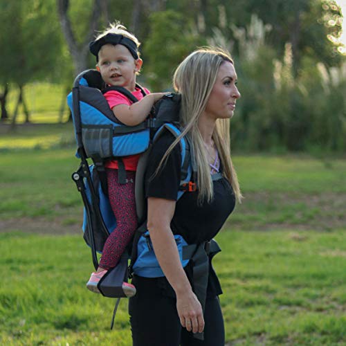 ClevrPlus Canyonero Camping Baby Backpack Hiking Kid Toddler Child Carrier with Stand and Sun Shade Visor, Blue