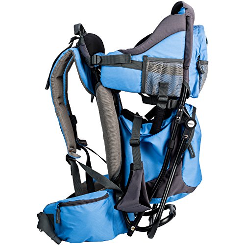 ClevrPlus Canyonero Camping Baby Backpack Hiking Kid Toddler Child Carrier with Stand and Sun Shade Visor, Blue