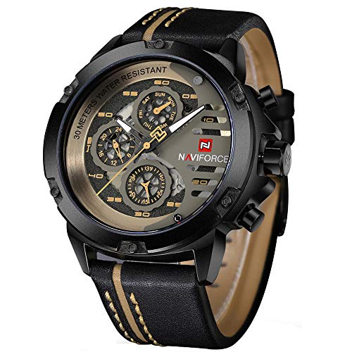 NAVIFORCE Sport Military Watches for Men Waterproof Watch Analog Quartz Leather Band Date Calendar Clock Wristwatch