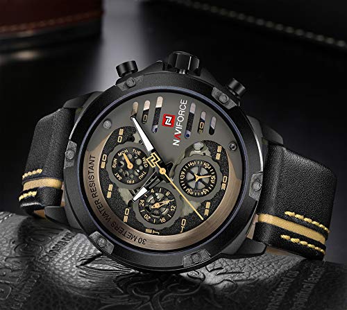 NAVIFORCE Sport Military Watches for Men Waterproof Watch Analog Quartz Leather Band Date Calendar Clock Wristwatch