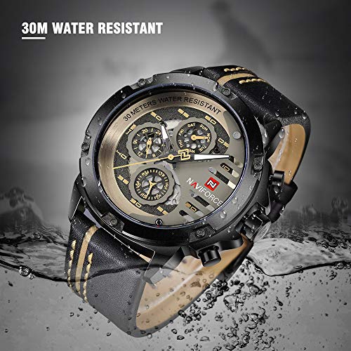 NAVIFORCE Sport Military Watches for Men Waterproof Watch Analog Quartz Leather Band Date Calendar Clock Wristwatch