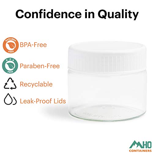 MHO Containers | Clear Refillable PET Containers, White Screw-On Lid, BPA/Paraben Free - 3.5 fl oz (104mL) - Set of 12