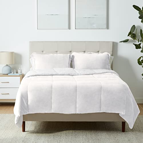 Amazon Basics Ultra-Soft Micromink Sherpa Comforter 3-Piece Bedding Set, Full/Queen, Cream, Solid