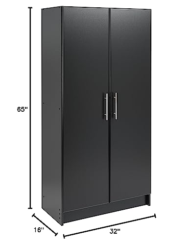 Prepac Elite Functional Tall Shop Cabinet with Adjustable Shelves, Simplistic Freestanding 2-Door Garage Cabinet 16" D x 32" W x 65" H, Black, BES-3264