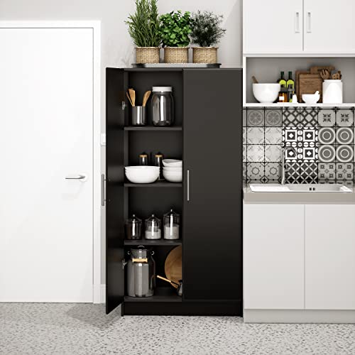 Prepac Elite Functional Tall Shop Cabinet with Adjustable Shelves, Simplistic Freestanding 2-Door Garage Cabinet 16" D x 32" W x 65" H, Black, BES-3264