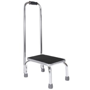 vaunn medical foot step stool with handle and anti skid rubber platform, lightweight and sturdy stool for children, adults and seniors, chrome