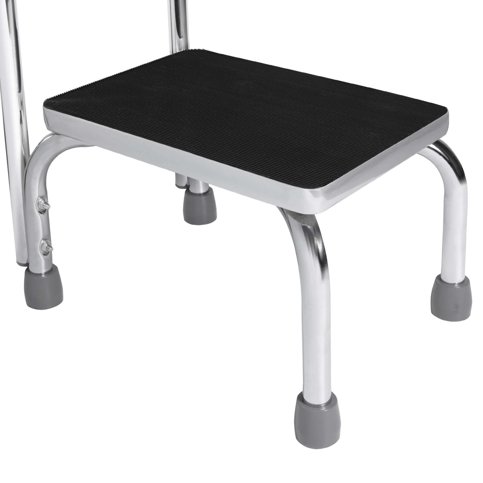 Vaunn Medical Foot Step Stool with Handle and Anti Skid Rubber Platform, Lightweight and Sturdy Stool for Children, Adults and Seniors, Chrome