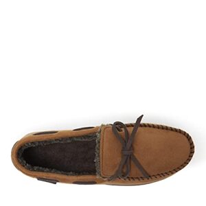 Dearfoams Men's Microsuede Moccasin with Tie Slipper, Chestnut, Medium