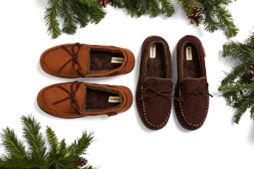 Dearfoams Men's Microsuede Moccasin with Tie Slipper, Chestnut, Medium