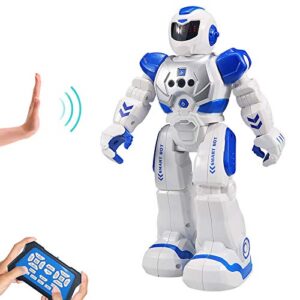 sikaye rc robot for kids intelligent programmable robot with infrared controller toys, dancing, singing, led eyes, gesture sensing robot kit, blue