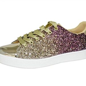 LUCKY STEP Glitter Sneakers Lace up | Fashion Sneakers | Sparkly Shoes for Women (10 B(M) US, Gold)