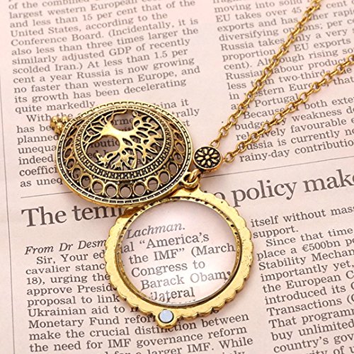 Sherry Magnifiers 5X Antique Hanging Magnifier Hollow Out Necklace Pendant Map Reading Magnifying Glass (Gold 02)