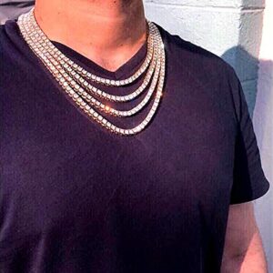 HH BLING EMPIRE Silver Gold Iced Out Diamond Tennis chain for Men, Rhinestone Diamond Tennis Necklaces for Women, 5mm Fake Diamond Necklace Chains (5mm-Silver-16)