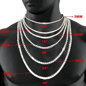 HH BLING EMPIRE Silver Gold Iced Out Diamond Tennis chain for Men, Rhinestone Diamond Tennis Necklaces for Women, 5mm Fake Diamond Necklace Chains (5mm-Silver-16)