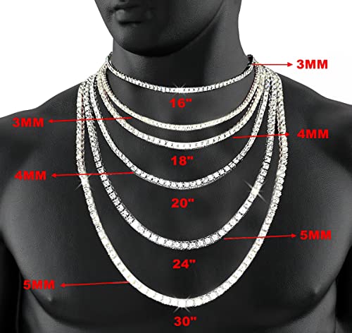 HH BLING EMPIRE Silver Gold Iced Out Diamond Tennis chain for Men, Rhinestone Diamond Tennis Necklaces for Women, 5mm Fake Diamond Necklace Chains (5mm-Silver-16)