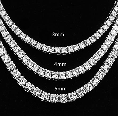 HH BLING EMPIRE Silver Gold Iced Out Diamond Tennis chain for Men, Rhinestone Diamond Tennis Necklaces for Women, 5mm Fake Diamond Necklace Chains (5mm-Silver-16)