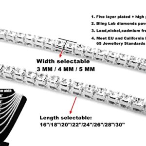 HH BLING EMPIRE Silver Gold Iced Out Diamond Tennis chain for Men, Rhinestone Diamond Tennis Necklaces for Women, 5mm Fake Diamond Necklace Chains (5mm-Silver-16)