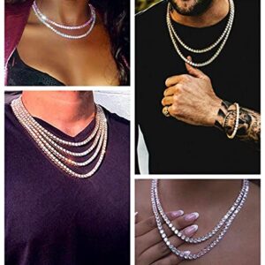 HH BLING EMPIRE Silver Gold Iced Out Diamond Tennis chain for Men, Rhinestone Diamond Tennis Necklaces for Women, 5mm Fake Diamond Necklace Chains (5mm-Silver-16)