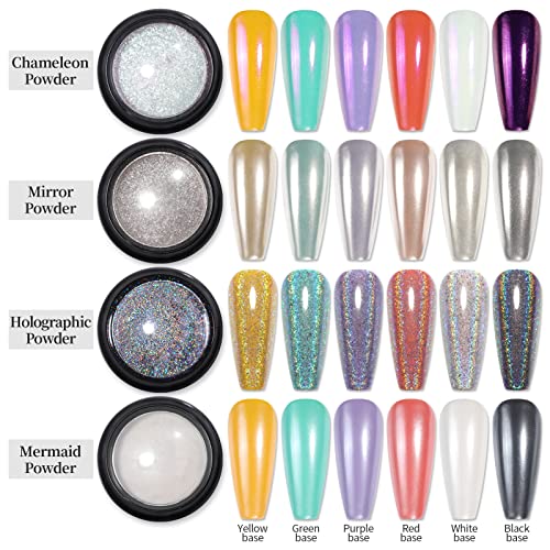 BORN PRETTY Chrome Powder,Metallic Mirror Pearl Holographic Pigment Powder Manicure Nail Art Decoration Sets