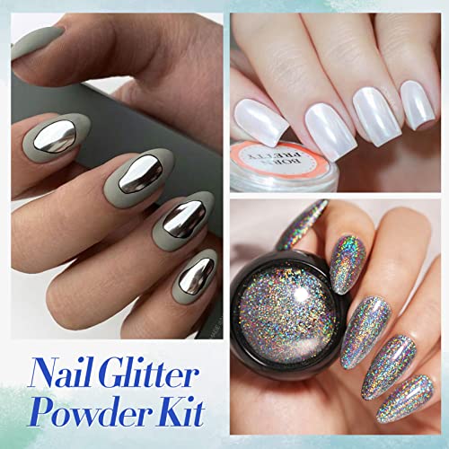 BORN PRETTY Chrome Powder,Metallic Mirror Pearl Holographic Pigment Powder Manicure Nail Art Decoration Sets