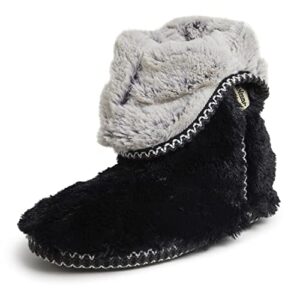 dearfoams womens beth furry foldover boot slipper, black, medium us