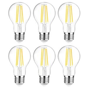 ascher 60 watt equivalent, e26 led filament light bulbs, daylight white 4000k, non-dimmable, classic clear glass, a19 light bulb with 80+ cri, 6-pack