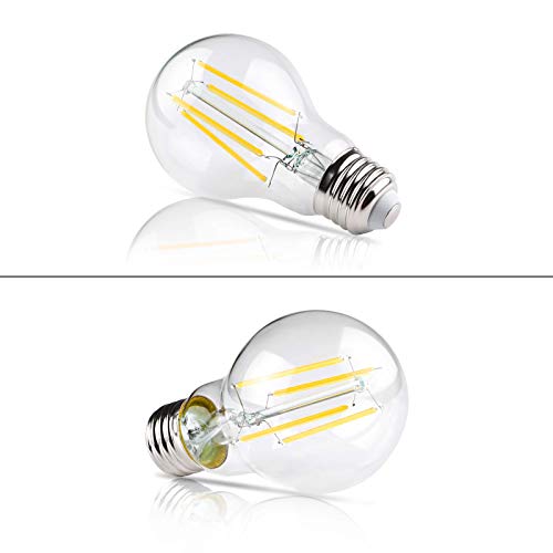 Ascher 60 Watt Equivalent, E26 LED Filament Light Bulbs, Daylight White 4000K, Non-Dimmable, Classic Clear Glass, A19 Light Bulb with 80+ CRI, 6-Pack