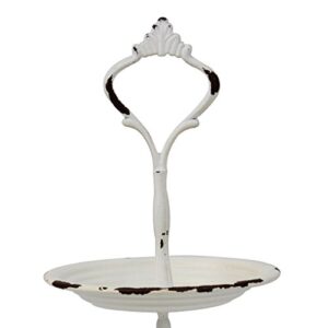 Stonebriar Small 2 Tier Worn White Metal Tray, Rustic Farmhouse Decor, Tiered Jewelry Tray for Vanity or Bathroom