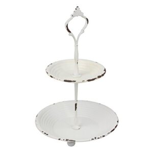 Stonebriar Small 2 Tier Worn White Metal Tray, Rustic Farmhouse Decor, Tiered Jewelry Tray for Vanity or Bathroom