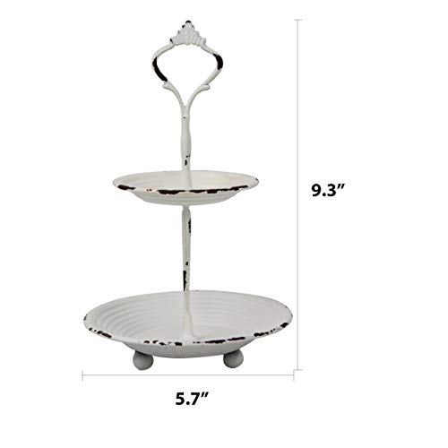 Stonebriar Small 2 Tier Worn White Metal Tray, Rustic Farmhouse Decor, Tiered Jewelry Tray for Vanity or Bathroom