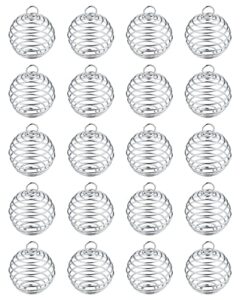 jialeey spiral bead cages pendants, 20 pcs 25x30mm silver plated stone holder necklace cage pendants findings for jewelry making and crafting