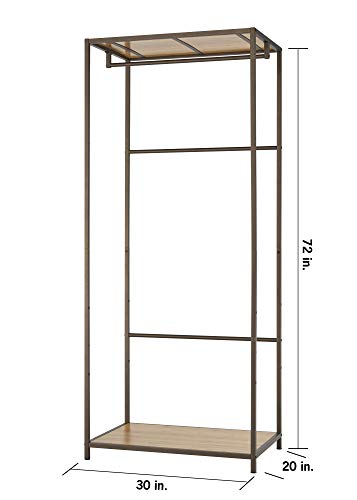 TRINITY Garment Rack with Bamboo Shelves for Clothing Storage, Closet Organization for Home, Apartment, Bedroom, Dorm Room and More, Modular Design, Bronze Poles, 30” W x 20” D x 72” H