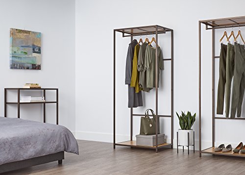 TRINITY Garment Rack with Bamboo Shelves for Clothing Storage, Closet Organization for Home, Apartment, Bedroom, Dorm Room and More, Modular Design, Bronze Poles, 30” W x 20” D x 72” H