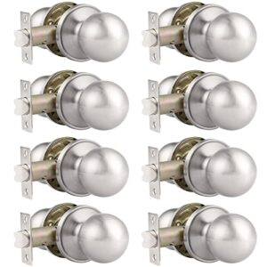 probrico 8 pack interior round passage keyless door knobs door lock lockset without key doorknobs satin nickel for hall/closet-door knob 607