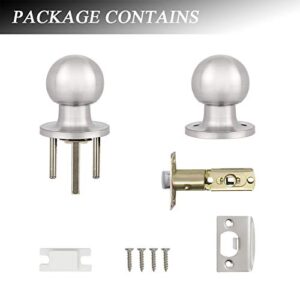 Probrico 8 Pack Interior Round Passage Keyless Door Knobs Door Lock Lockset Without Key Doorknobs Satin Nickel for Hall/Closet-Door Knob 607