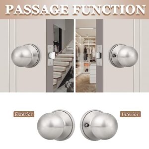 Probrico 8 Pack Interior Round Passage Keyless Door Knobs Door Lock Lockset Without Key Doorknobs Satin Nickel for Hall/Closet-Door Knob 607