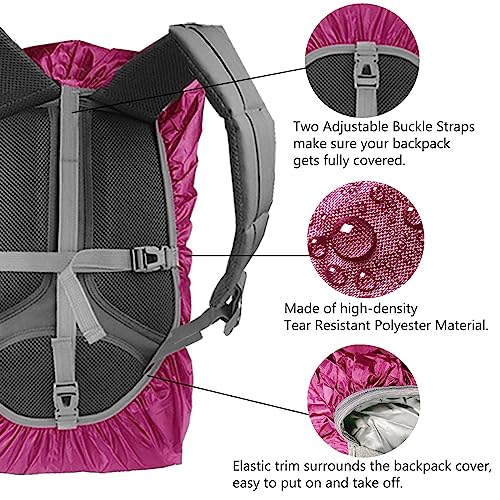 Frelaxy Waterproof Backpack Rain Cover, Upgraded Triple Waterproofing, Antislip Cross Buckle Strap (Fuchsia, L (for 35L-50L Backpack))