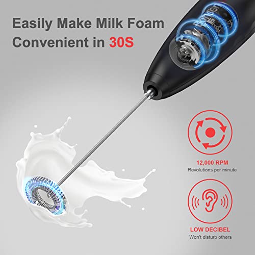 Bonsenkitchen Milk Frother Handheld, Automatic Milk Foam Maker Hand Frother for Coffee, Matcha, Hot Chocolate, Battery Operated Mini Drink Mixer-Black