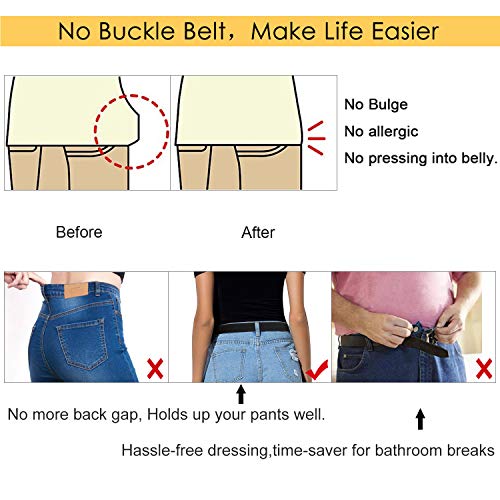 No Buckle Elastic Stretch Belts for Men and Women Black, Invisible Belts for Jeans Pants, Size L