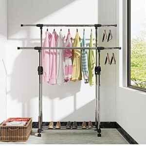 Panet Coat Rack Double Pole Coat Rack Indoor and Outdoor Clothes Rack Stainless Steel Drying Rack Free Standing Coat Rack (Color : A)